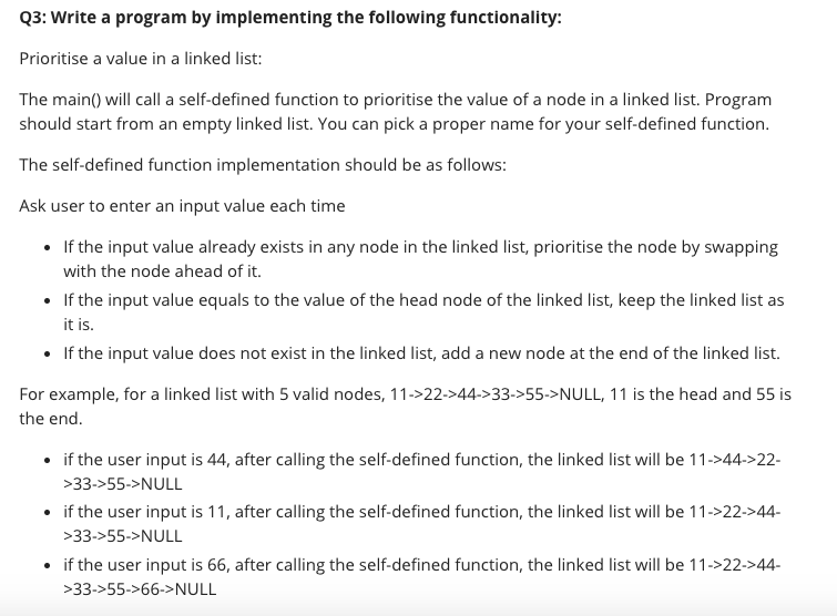 Solved Q3: Write a program by implementing the following | Chegg.com