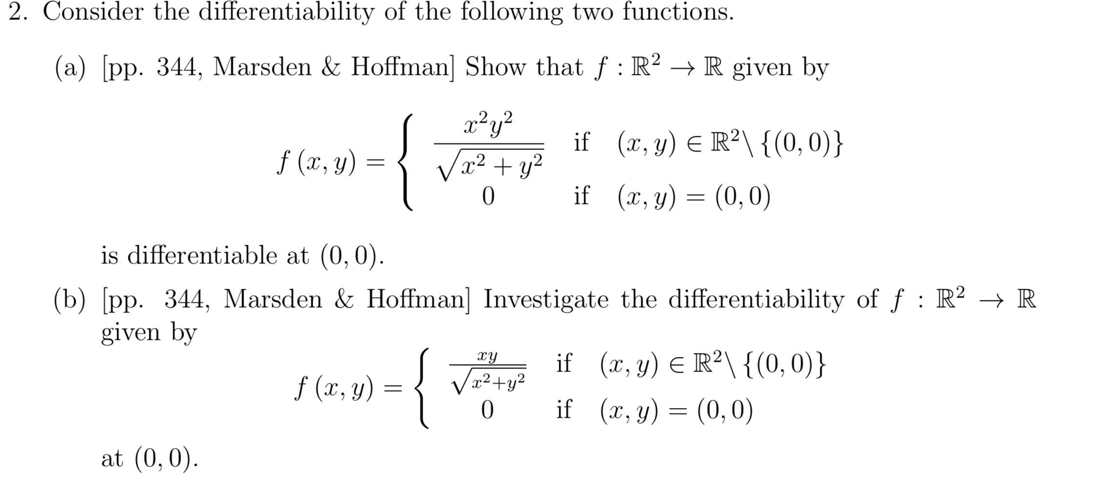 Solved 2. Consider the differentiability of the following | Chegg.com