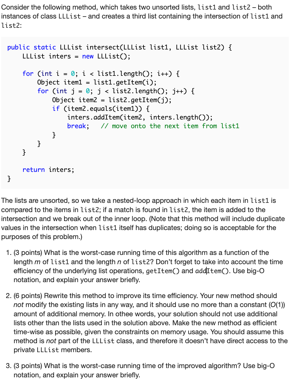 list2: public static LLList intersect(LLList list1, | Chegg.com