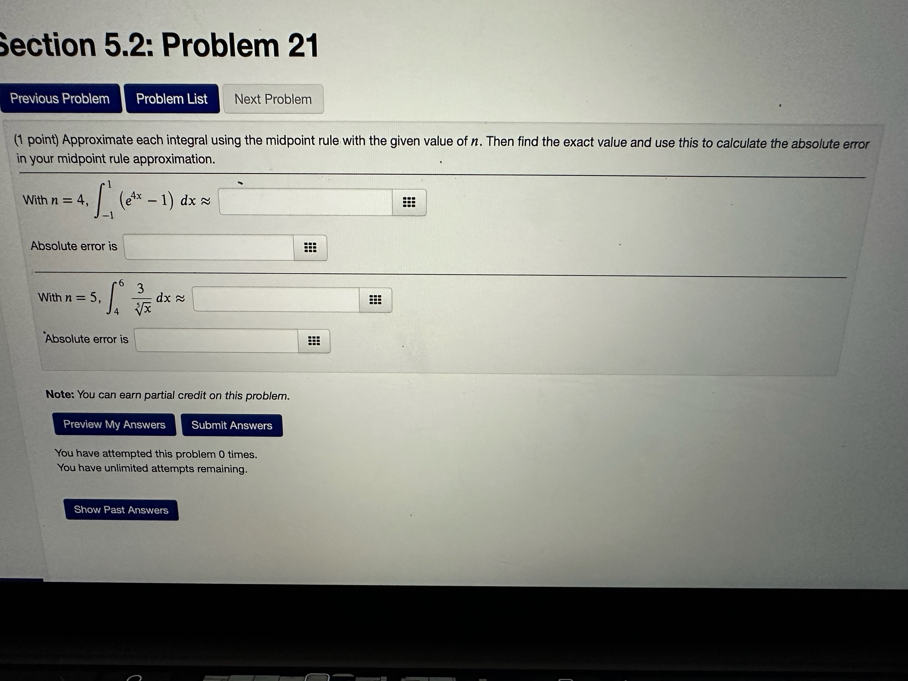 Solved (1 ﻿point) ﻿Approximate each integral using the | Chegg.com