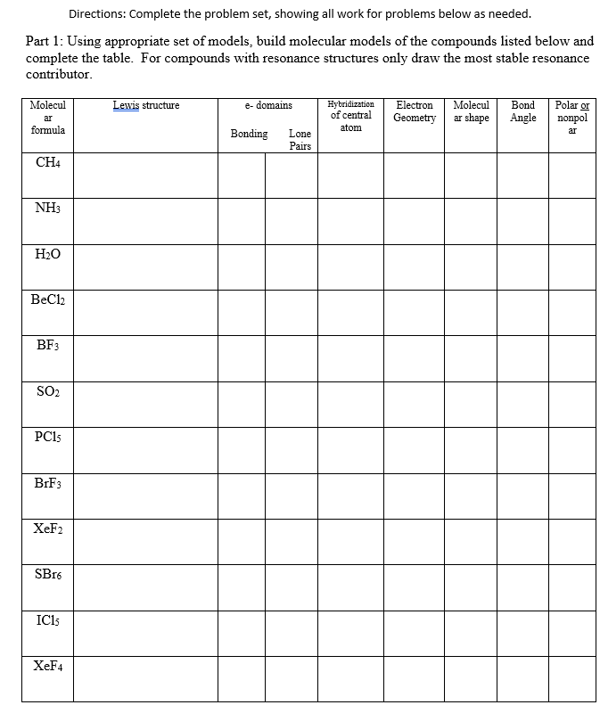 Solved Directions: Complete the problem set, showing all | Chegg.com
