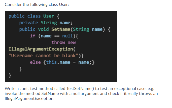 Solved Consider the following class User: public class User | Chegg.com