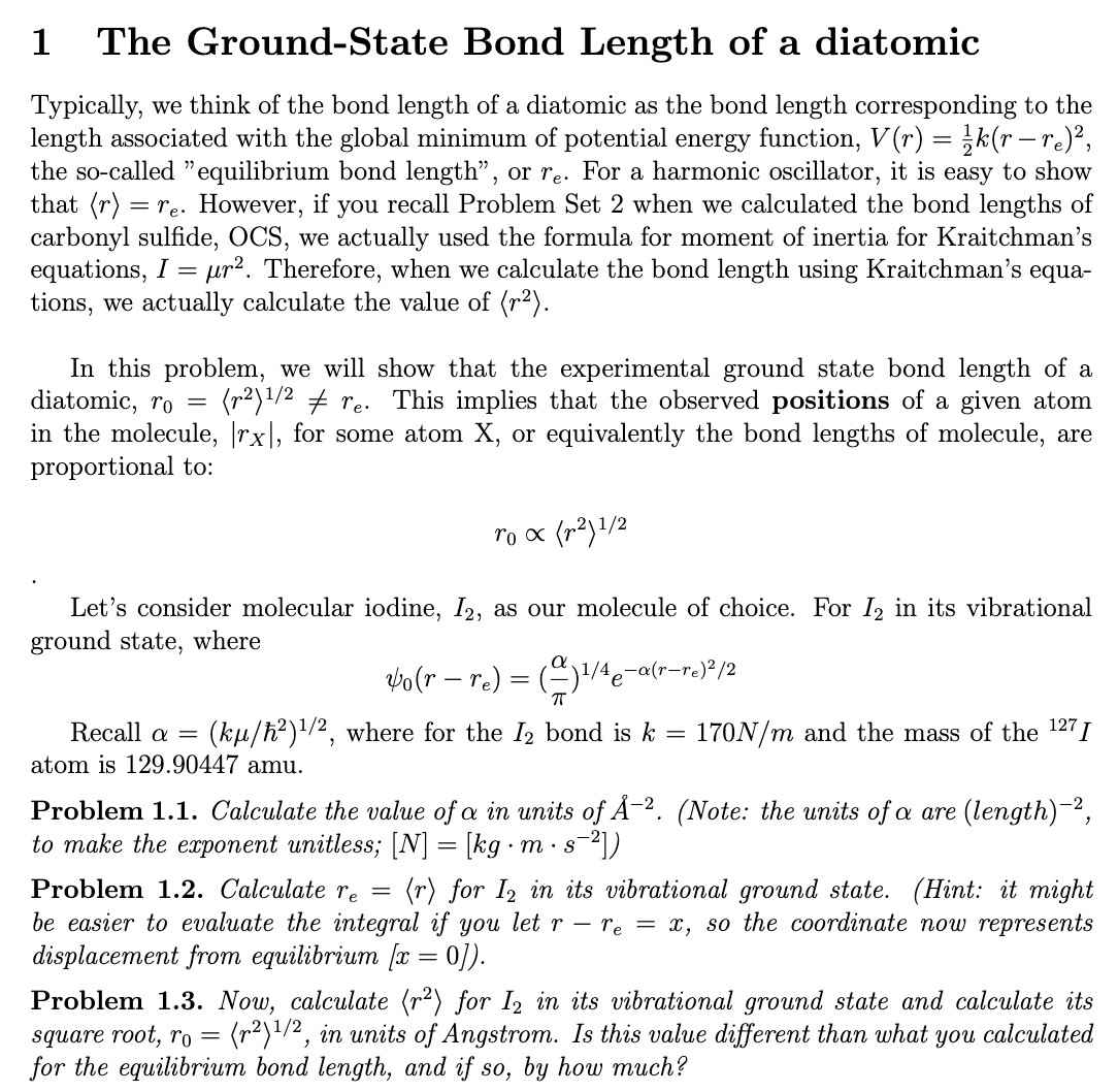 1 The Ground-State Bond Length of a diatomic | Chegg.com