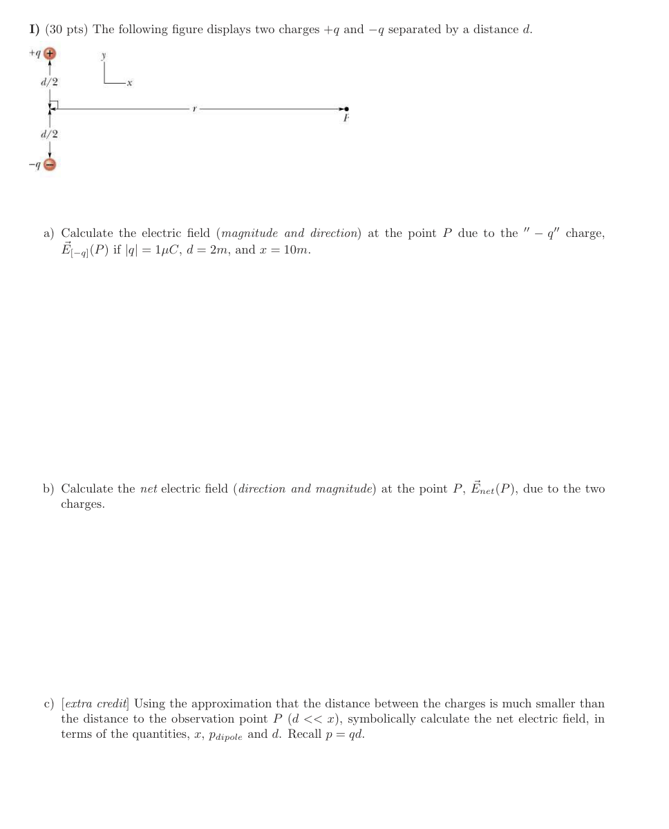 Solved I) (30pts) The following figure displays two charges | Chegg.com