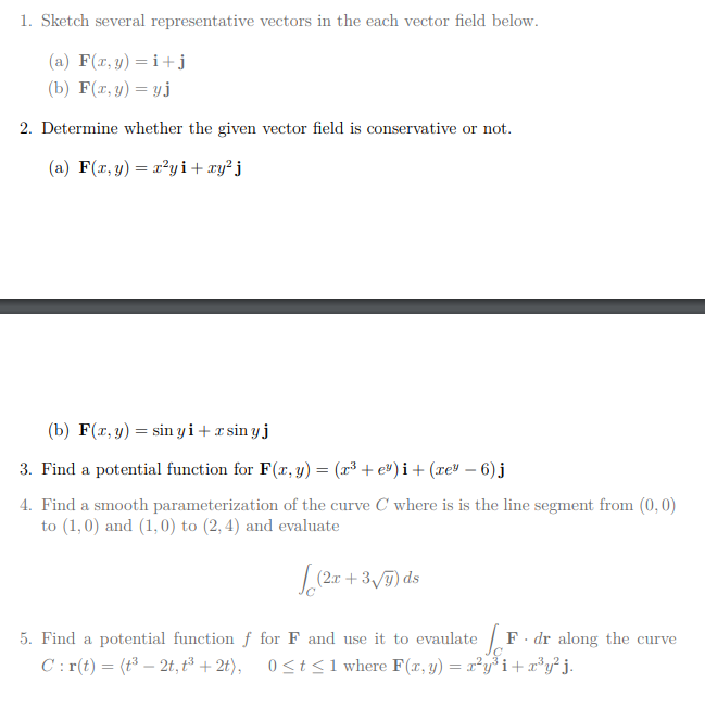 Solved 1. Sketch several representative vectors in the each | Chegg.com
