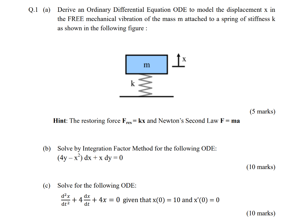 Solved Q.1 (a) Derive an Ordinary Differential Equation ODE | Chegg.com