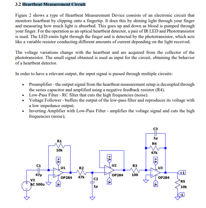 Solved 3.2 Heartbeat Measurement Circuit Figure 2 shows a | Chegg.com