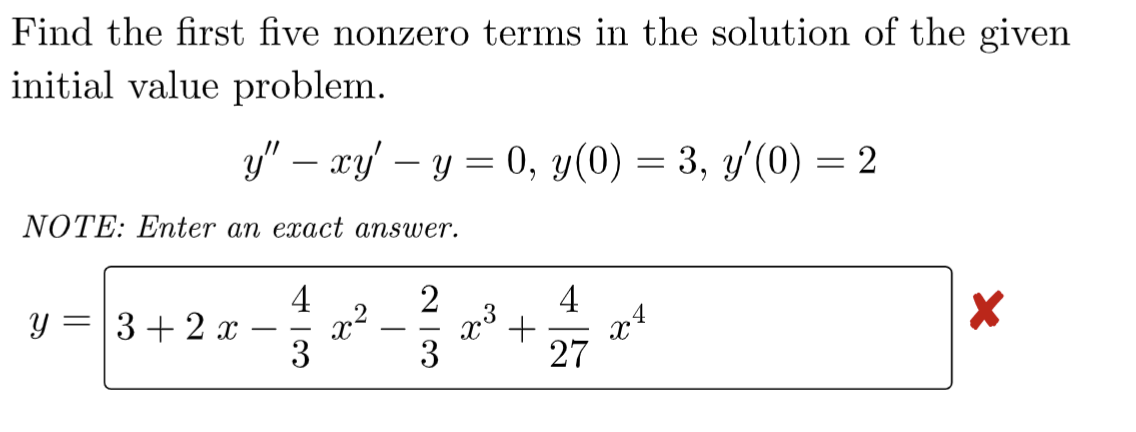 Solved Find the first five nonzero terms in the solution of | Chegg.com