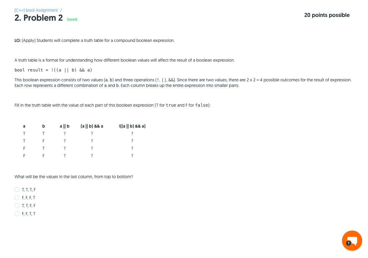 Solved [C++] bool Assignment / 1. Problem 1 Reset to Starter | Chegg.com