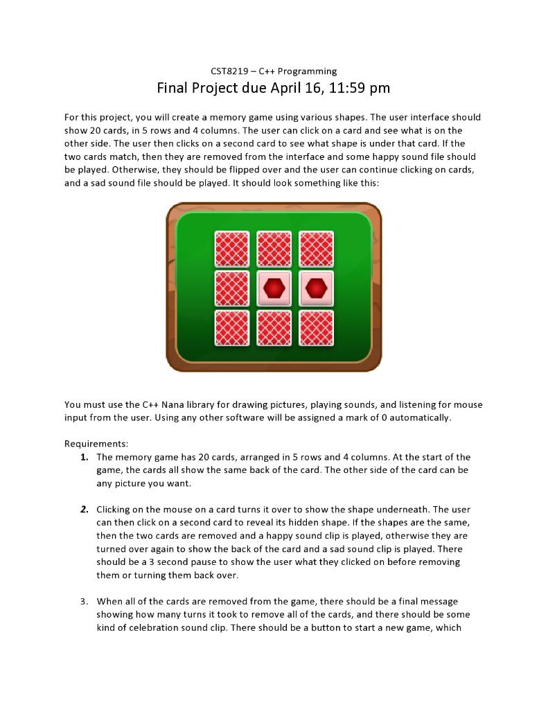 Solved CST8219 - C++ Programming Final Project due April 16, | Chegg.com