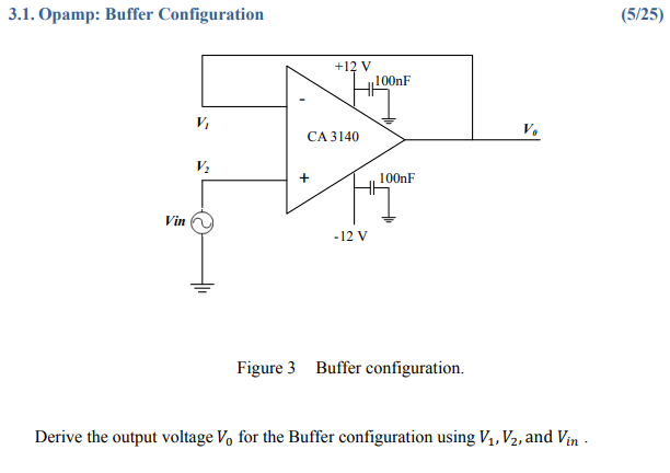 Solved 3.1. Opamp: Buffer Configuration (5/25) +12V L 100nF | Chegg.com