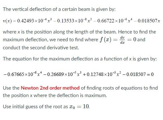 Solved The vertical deflection of a certain beam is given | Chegg.com