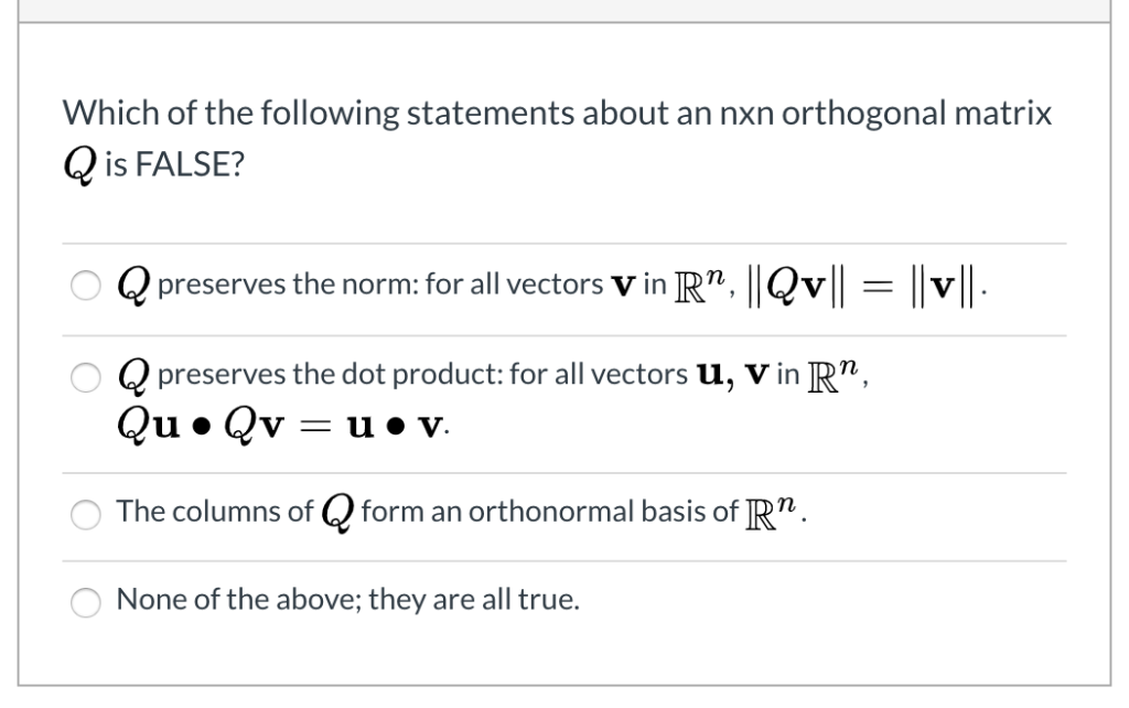 Solved Which of the following statements about an nxn | Chegg.com
