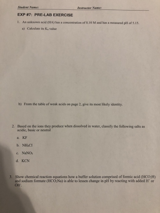 Solved Student Name: Instructor Name: EXP #7: PRE-LAB | Chegg.com