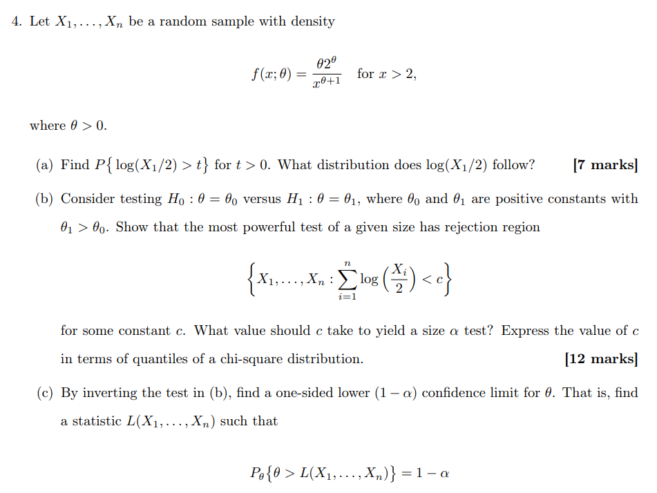 Solved 4. Let X1,…,Xn be a random sample with density | Chegg.com
