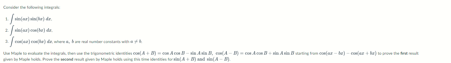 Solved Consider the following integrals: 1. | Chegg.com