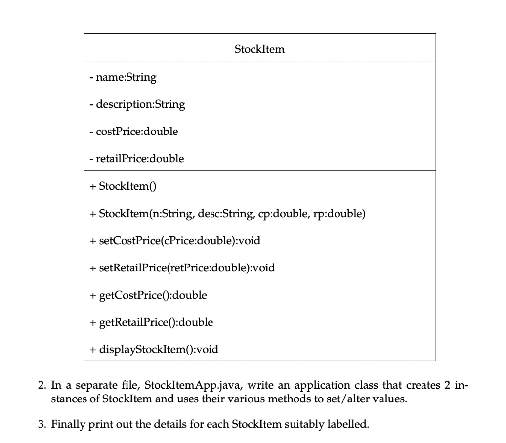 Solved 1. Write a support class according to the UML diagram | Chegg.com