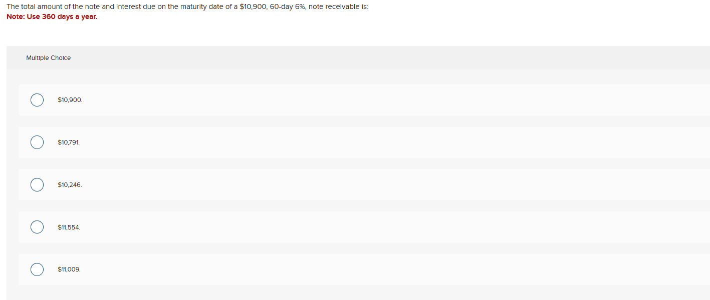 Solved by an EXPERT The total amount of ﻿the note and interest due on | Chegg.com