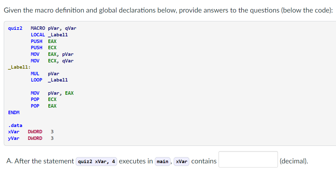 Solved Given the macro definition and global declarations | Chegg.com