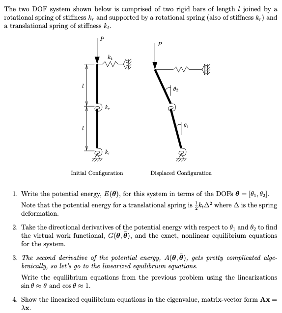 The two DOF system shown below is comprised of two | Chegg.com