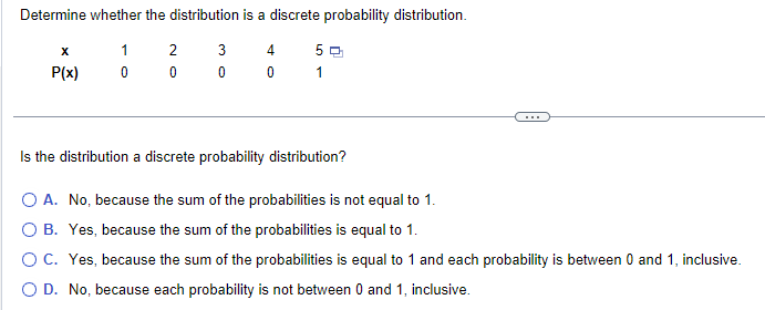 [Solved]: Determine whether the distribution is a discrete