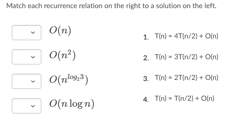 Solved Match each recurrence relation on the right to a | Chegg.com