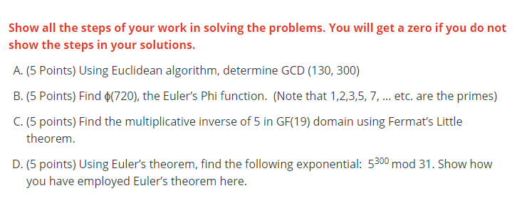 Solved Show all the steps of your work in solving the | Chegg.com