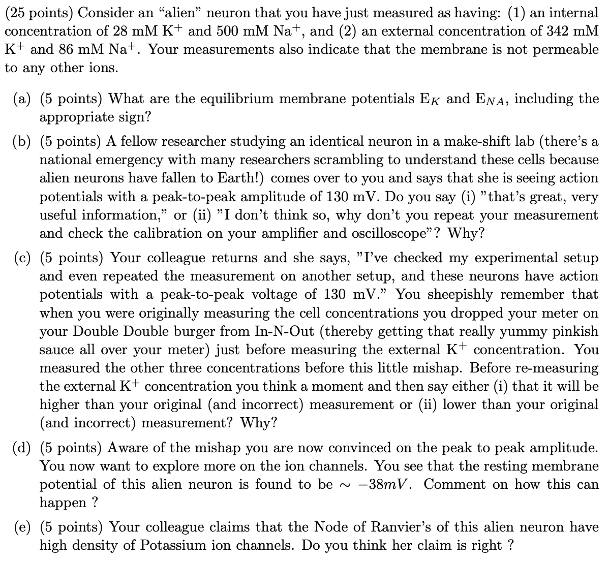 Solved ( 25 points) Consider an "alien" neuron that you have | Chegg.com