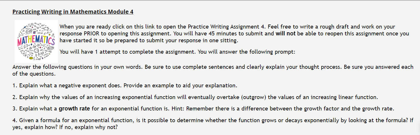 Solved Practicing Writing in Mathematics Module 4 When you | Chegg.com