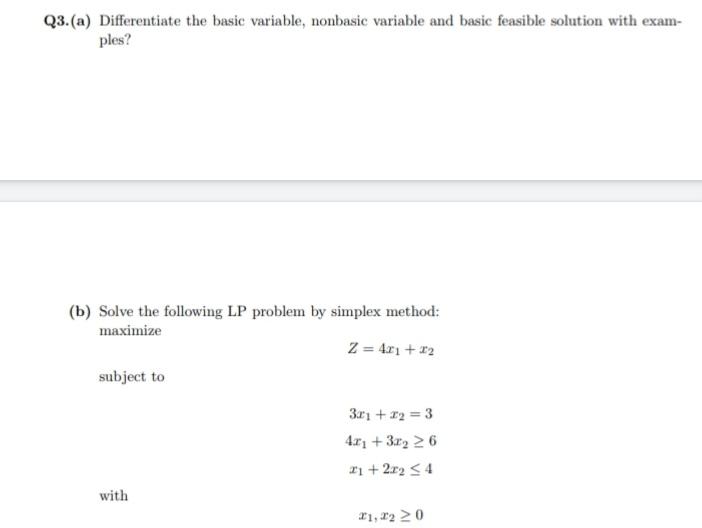 Solved Q3.(a) Differentiate the basic variable, nonbasic | Chegg.com