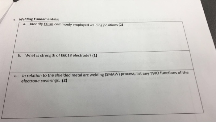 Solved A. Identify FOUR commonly employed welding positions | Chegg.com