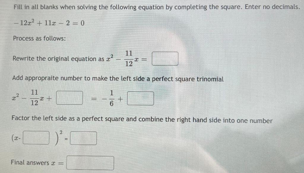 Solved Fill in all blanks when solving the following | Chegg.com