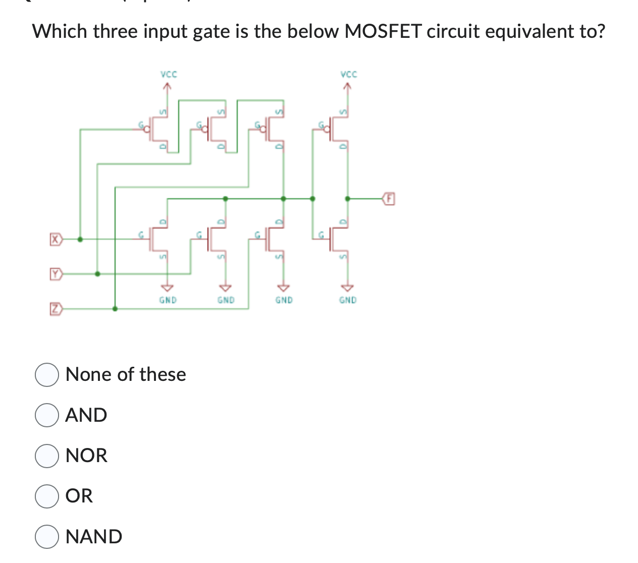 Solved Given a logic function F=[(A+B+C).D]′ Please select | Chegg.com