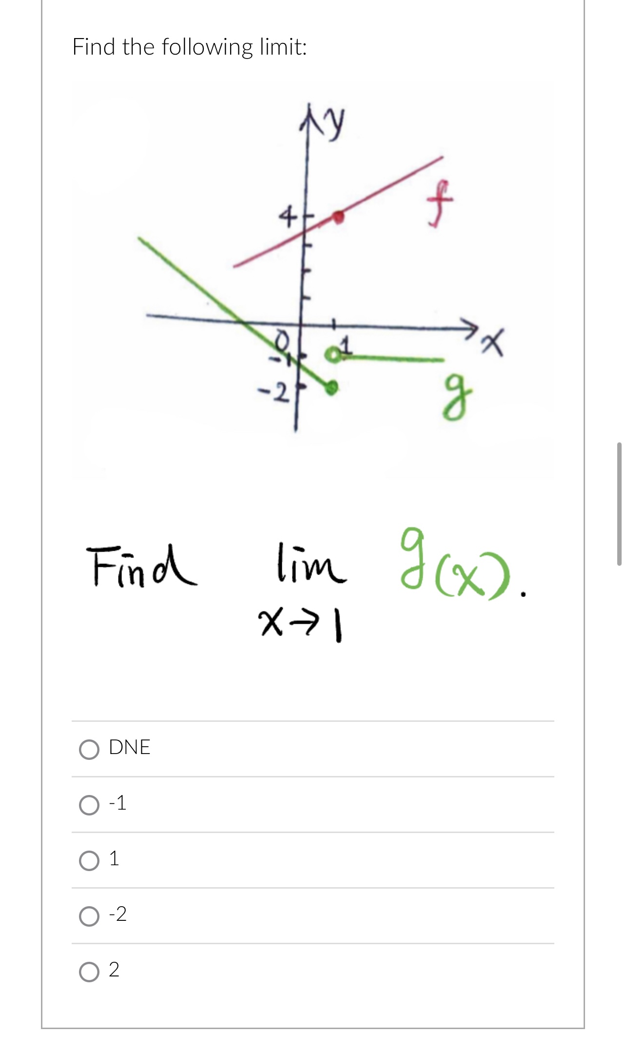 Solved Find the following limit: Find limx→1g(x). DNE −1 | Chegg.com
