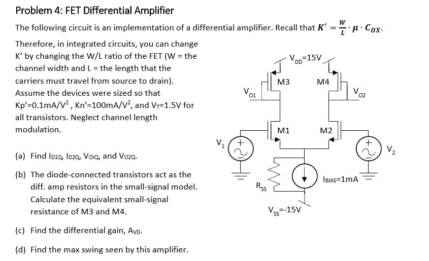 Solved Problem 4: FET Differential Amplifier The following | Chegg.com