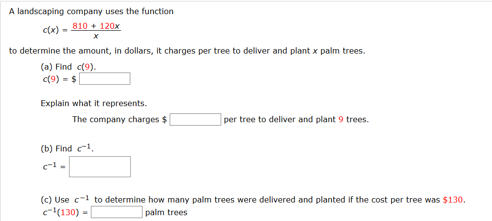 Solved A landscaping company uses the function c(x) = 810 + | Chegg.com