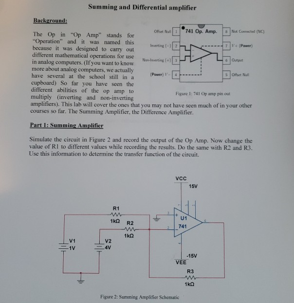 Solved Summing And Differential Amplifier Background Offset
