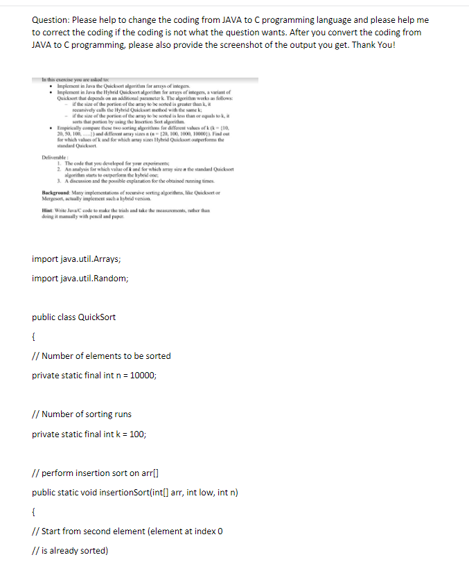 Solved Question: Please help to change the coding from JAVA | Chegg.com
