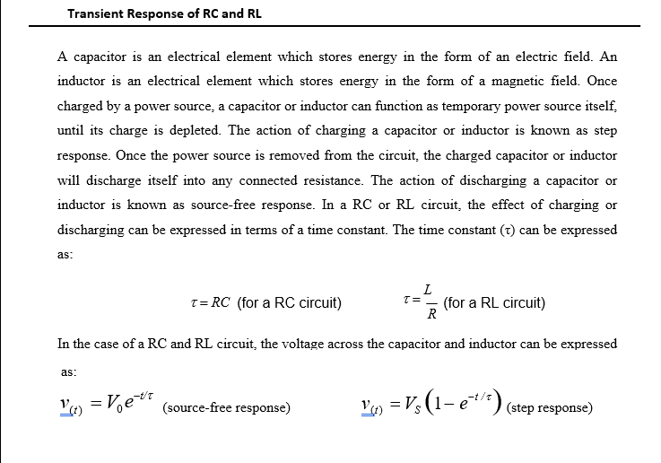 Solved Transient Response of RC and RL A capacitor is an | Chegg.com