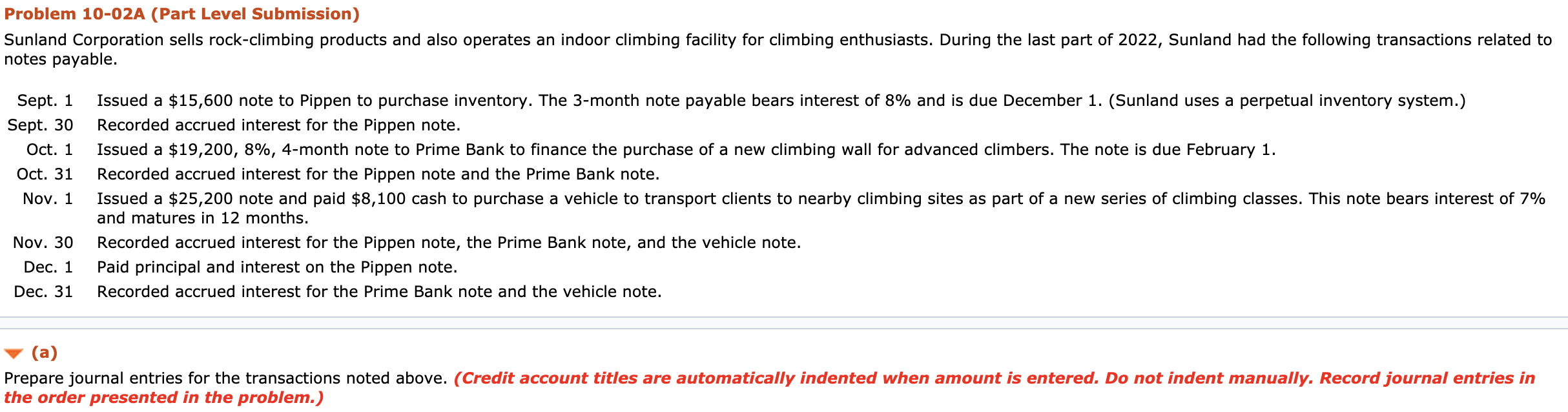 Solved Problem 10-02A (Part Level Submission) Sunland | Chegg.com