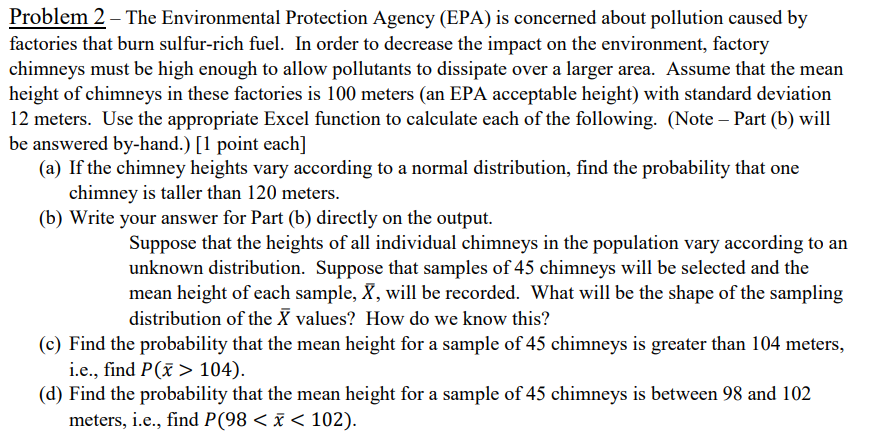 Solved Problem 2 - The Environmental Protection Agency (EPA) | Chegg.com