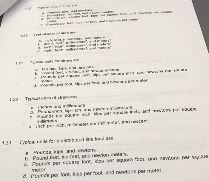 Solved Typical Units Of Force Are Pounds Kips And Chegg