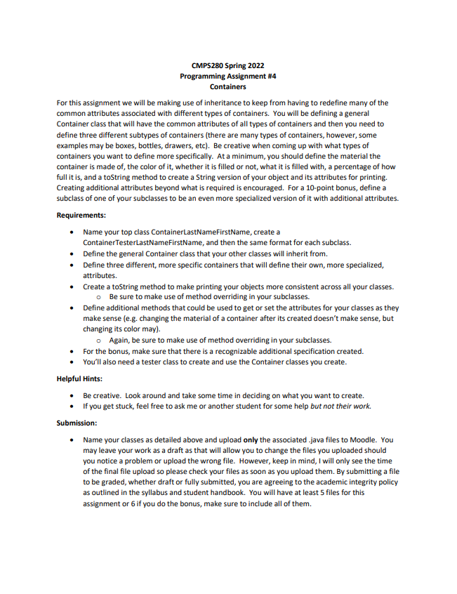 Solved For the container one, at least 5. The general | Chegg.com