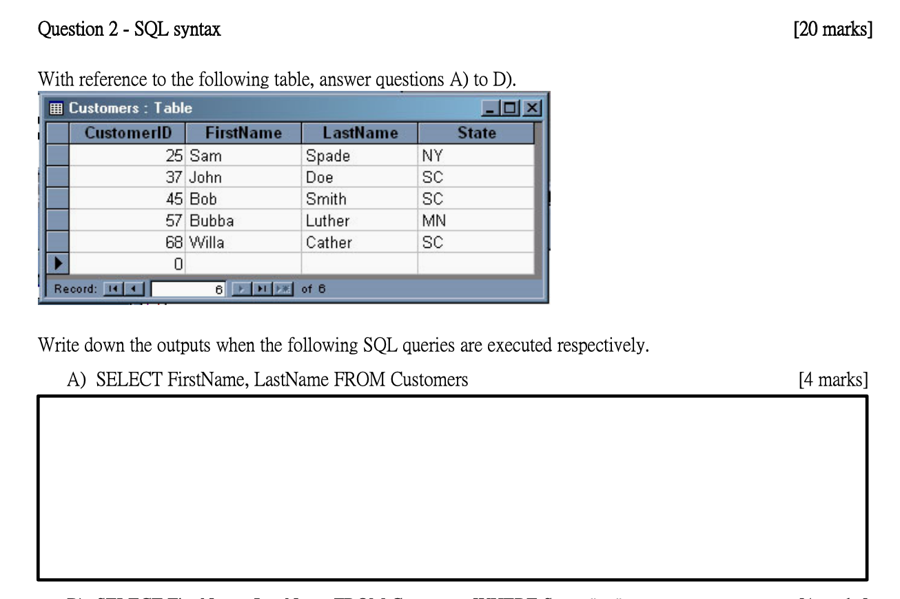 Solved Question 2 - SQL syntax [20 marks] With reference to | Chegg.com