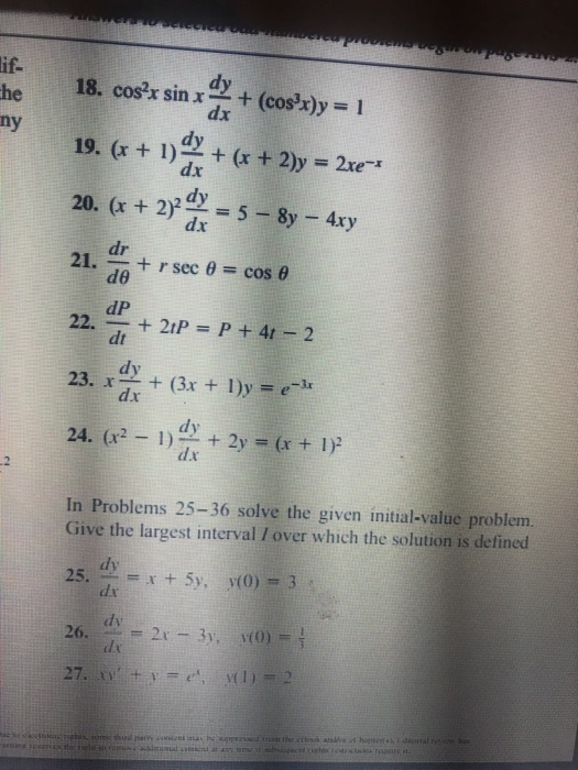 Solved Cos^2 x sin x dy/dx + (cos^3 x)y = 1 (x + 1) dy/dx + | Chegg.com
