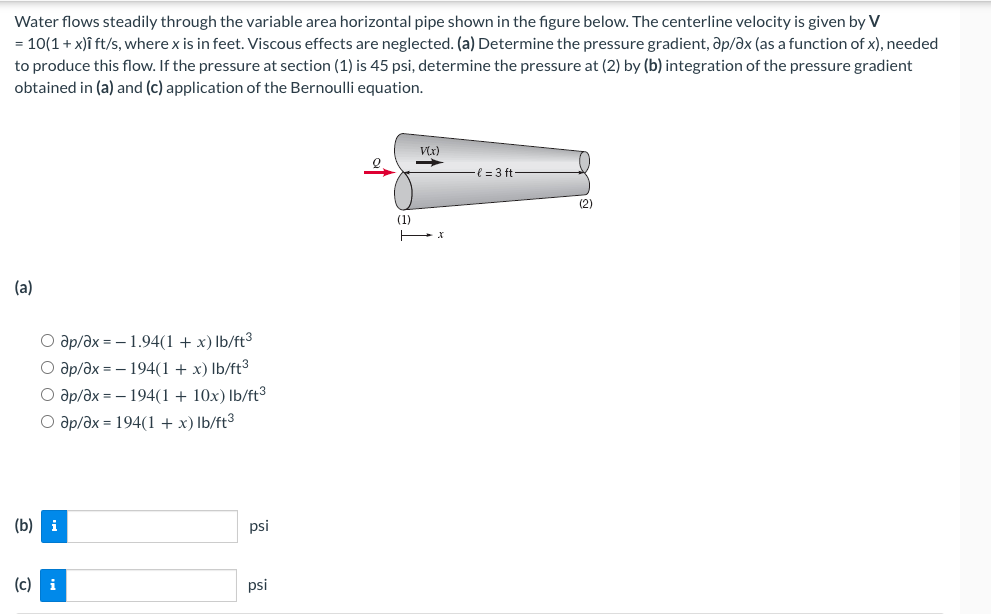 Solved Water flows steadily through the variable area | Chegg.com