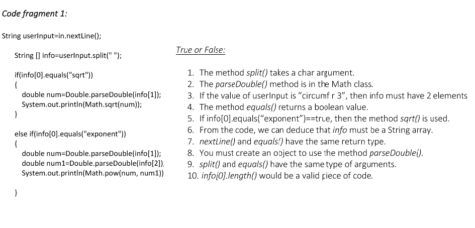 Solved Code fragment 1: String userlnput=in.nextLine(); True | Chegg.com Solved Code fragment 1: String userlnput=in.nextLine(); True | Chegg.com