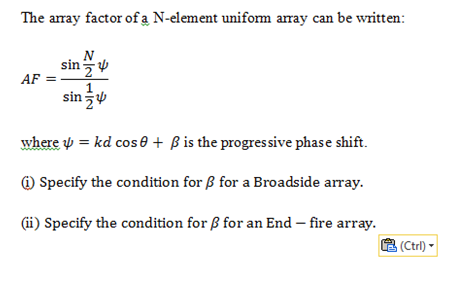 Solved The array factor of a N-element uniform array can be | Chegg.com
