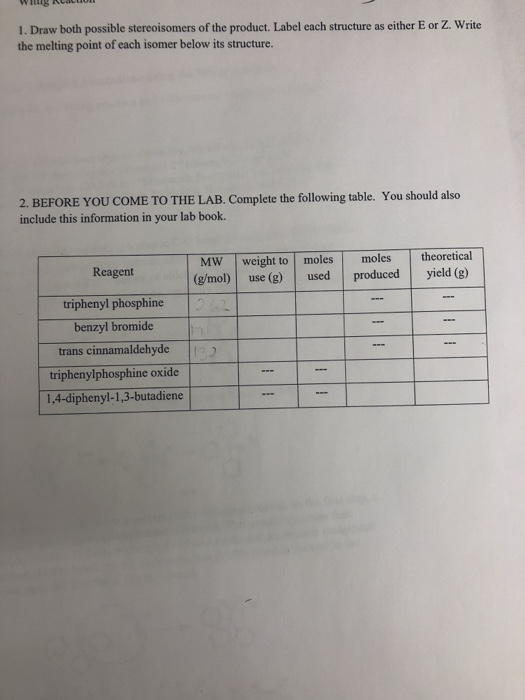 Solved Pre lab assignment Wittig ReactionDraw both possible | Chegg.com