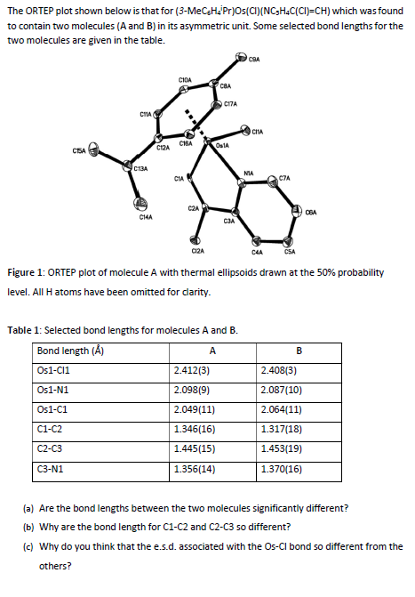 Solved The ORTEP plot shown below is that for | Chegg.com